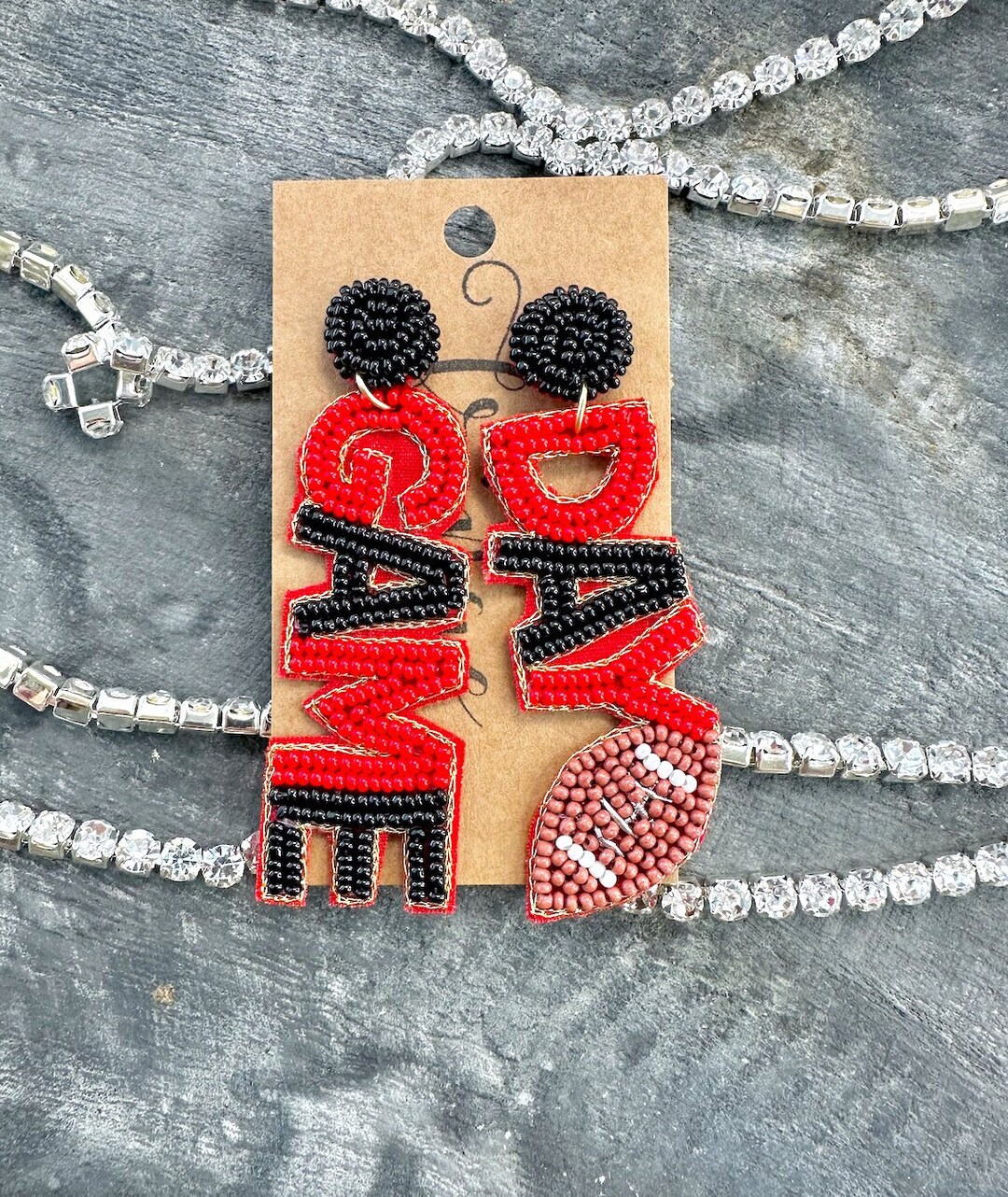 Red GAME DAY Football Seed Bead Earrings, Football Earrings, Game Day ...