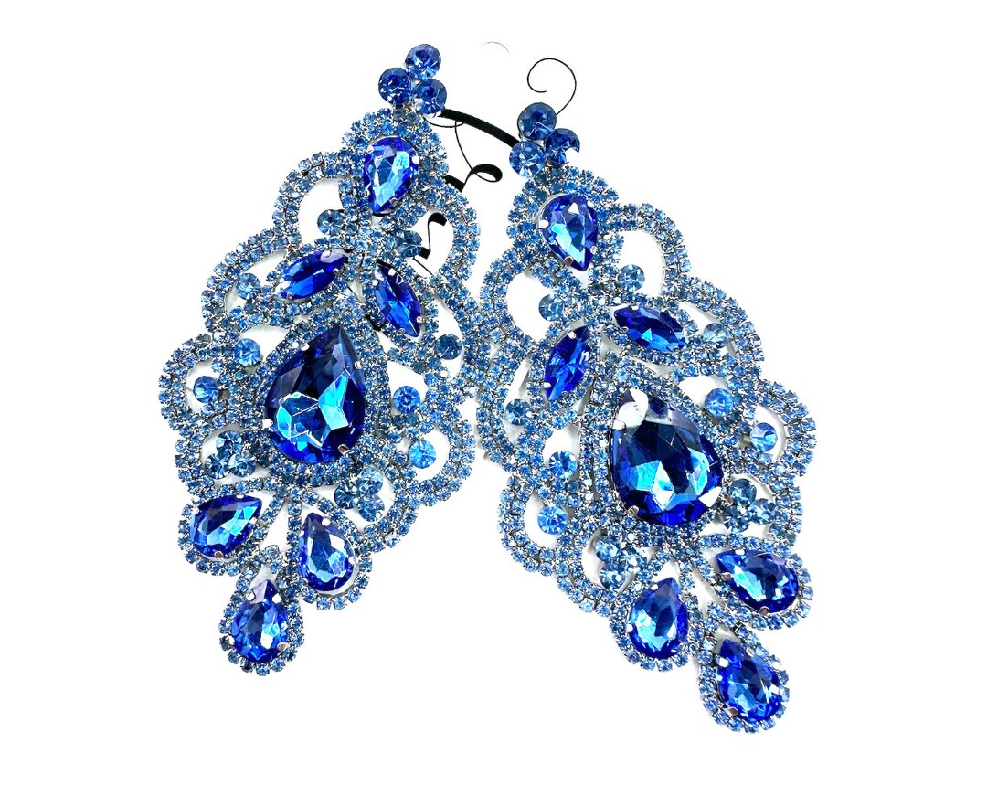 4.5" Light Blue Pageant Earrings, Light Blue Rhinestone Crystal ...