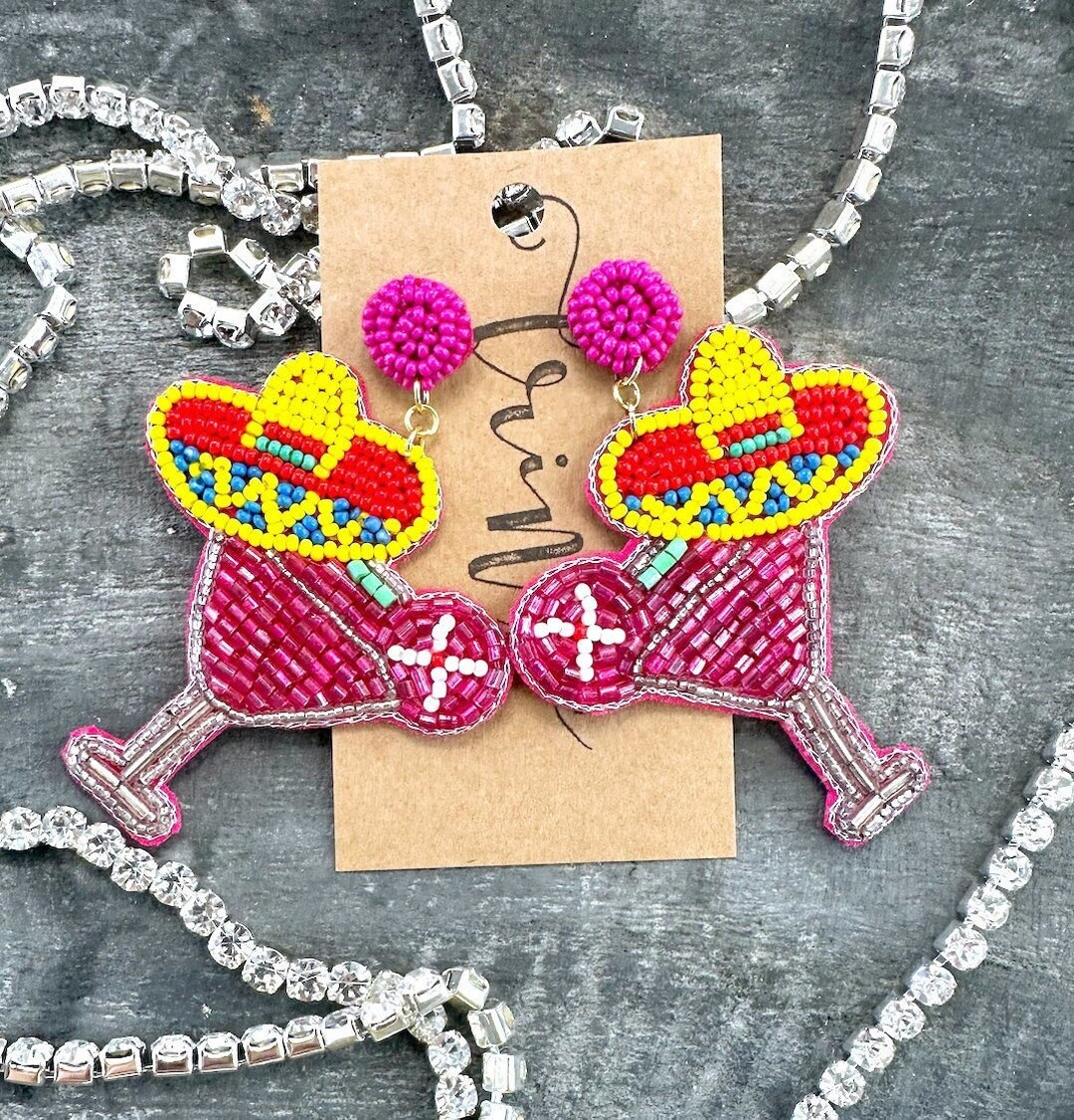 SOMBRERO MARGARITA Cocktail Bead Party Earrings, Beaded Earrings, Seed ...