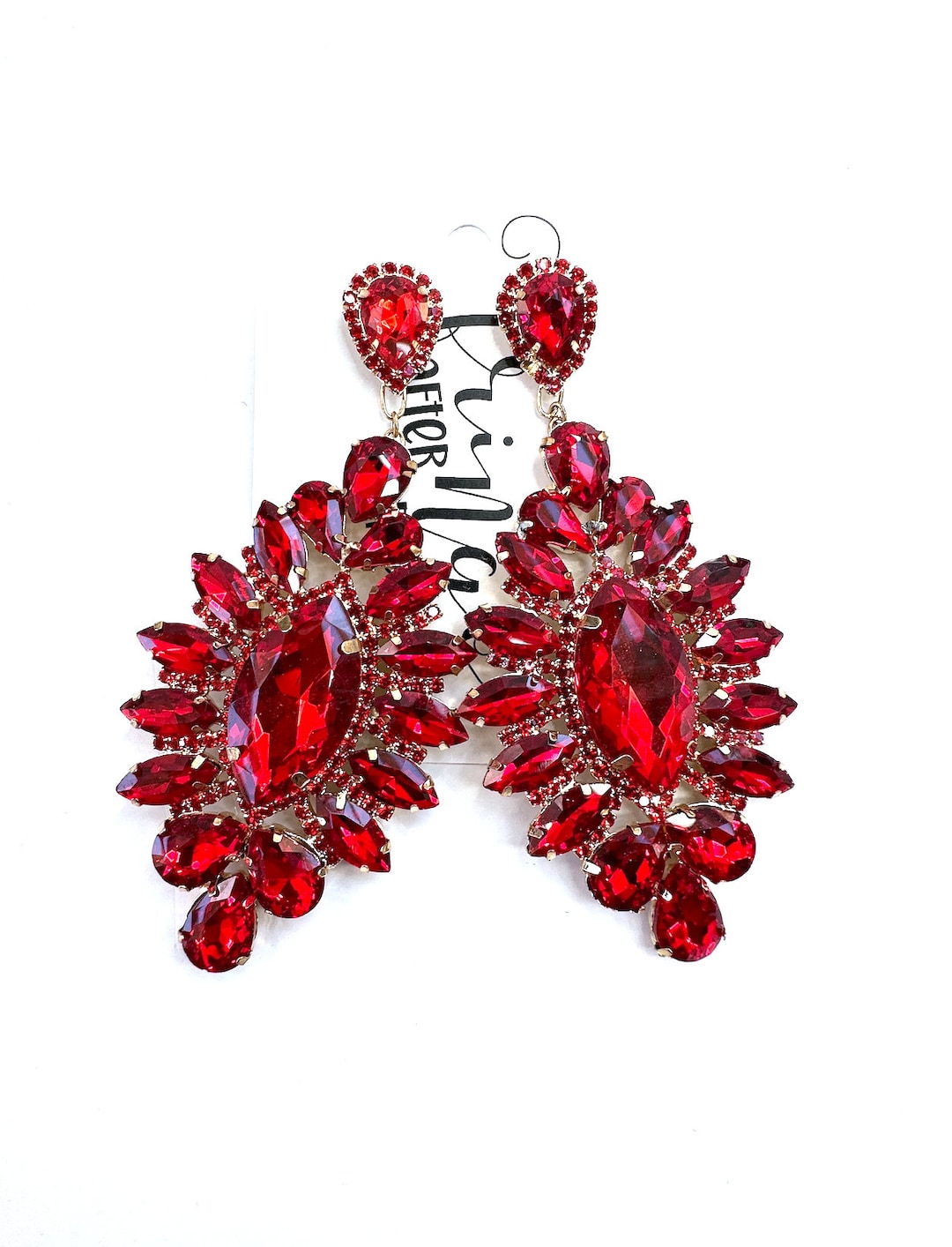 4.25" Red Rhinestone Pageant Earrings, Red Rhinestone Dangle Earrings ...
