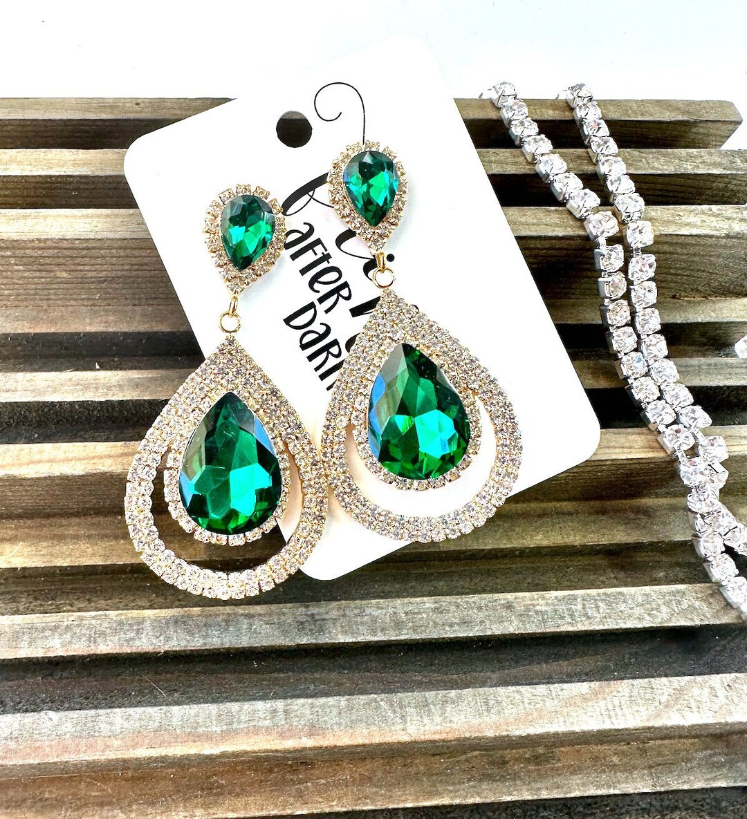 2.9 Emerald Prom Earrings, Emerald Pageant Earrings, Emerald Rhinestone ...