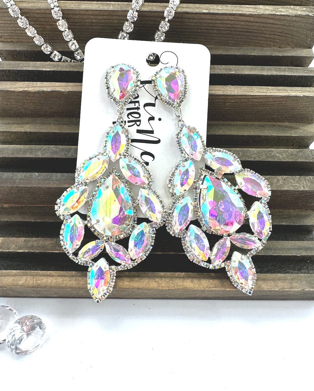 4.75" AB Silver Rhinestone Pageant Earrings, AB Rhinestone Dangle ...