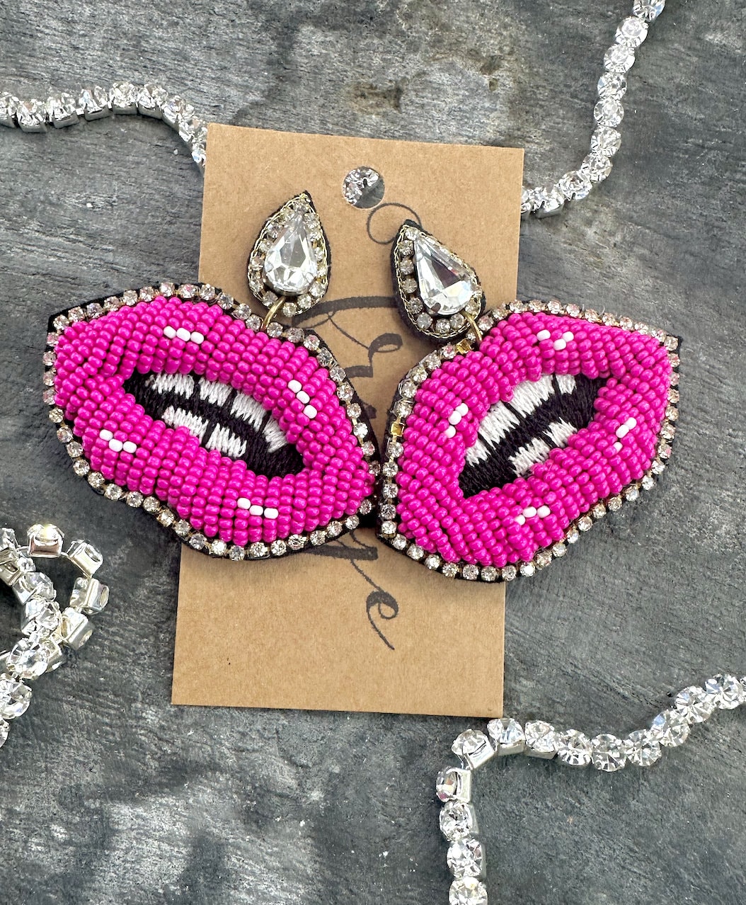 Hot Pink LIPS Seed Bead Bling Earrings - Etsy