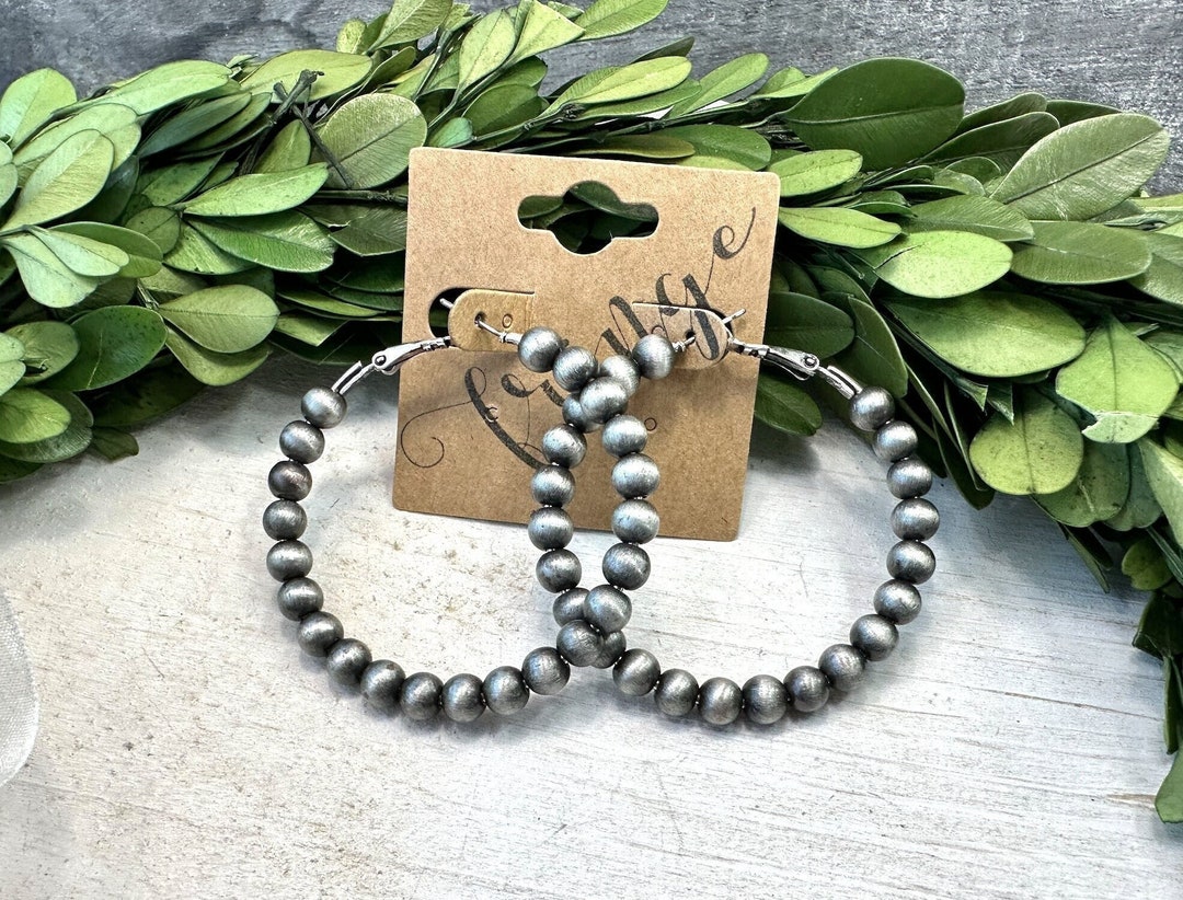 2" Western Bead Hoop Earrings, Western Pearl Hoop Earrings, Navajo ...