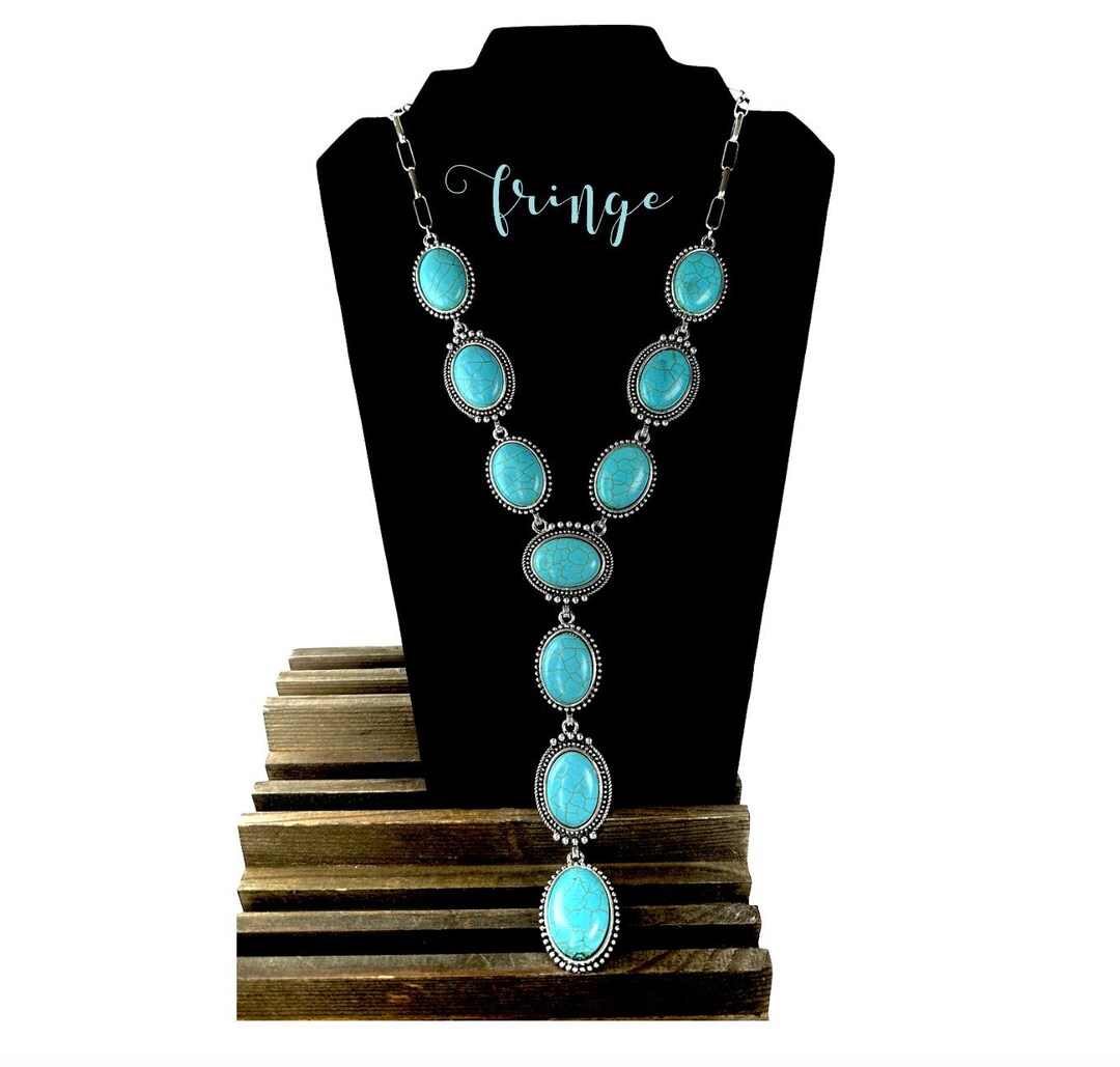 21" Chunky Western Stone Statement Necklace, Western Turquoise Y Stone ...