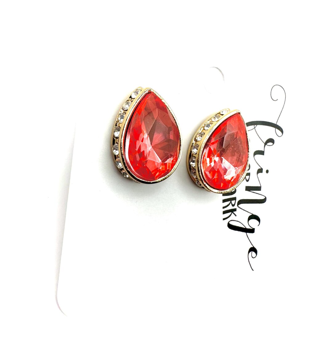 0.7 Coral Orange Rhinestone Stud Earrings, Coral Prom Stud Earrings ...