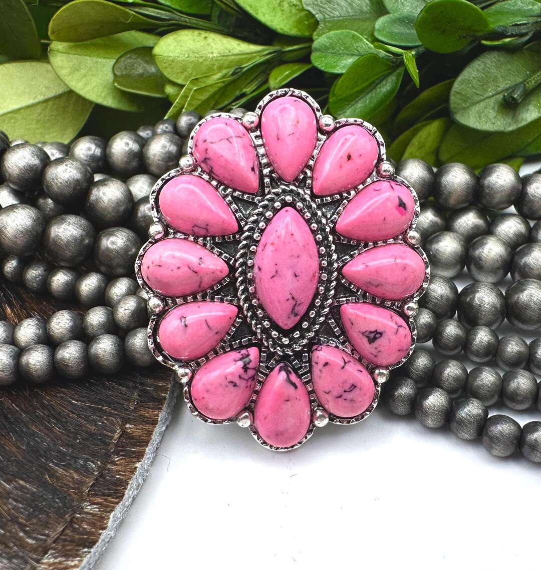 Hot Pink Western Stretch Ring, Squash Blossom Pink Western Ring ...