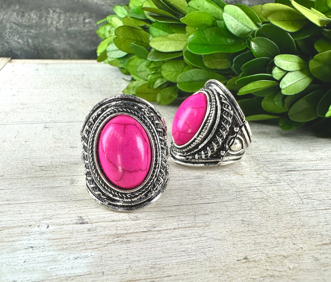 Fuchsia Pink Western Oval Stretch Ring, Fuchsia Stone Western Ring ...