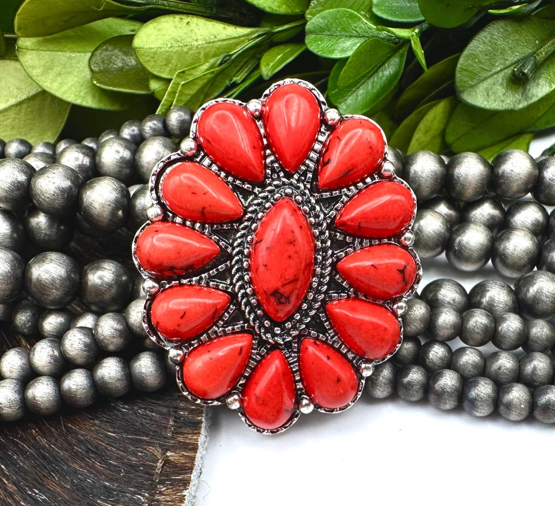Red Western Stretch Ring, Red Squash Blossom Ring, Western Fashion ...