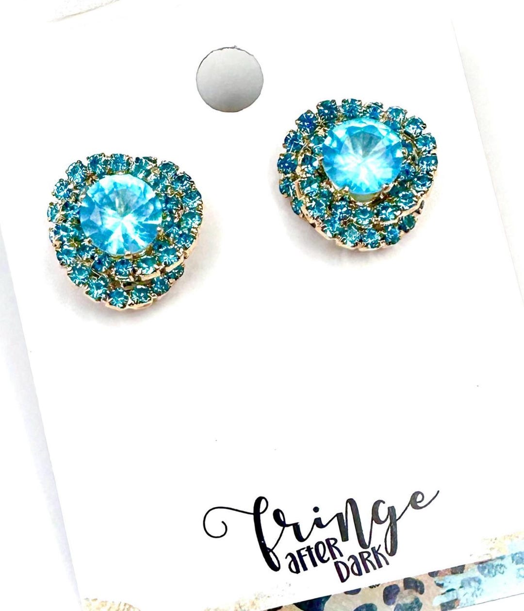 0.7” Aqua Crystal Gold Stud Earrings, Round Aqua Blue Crystal Prom ...
