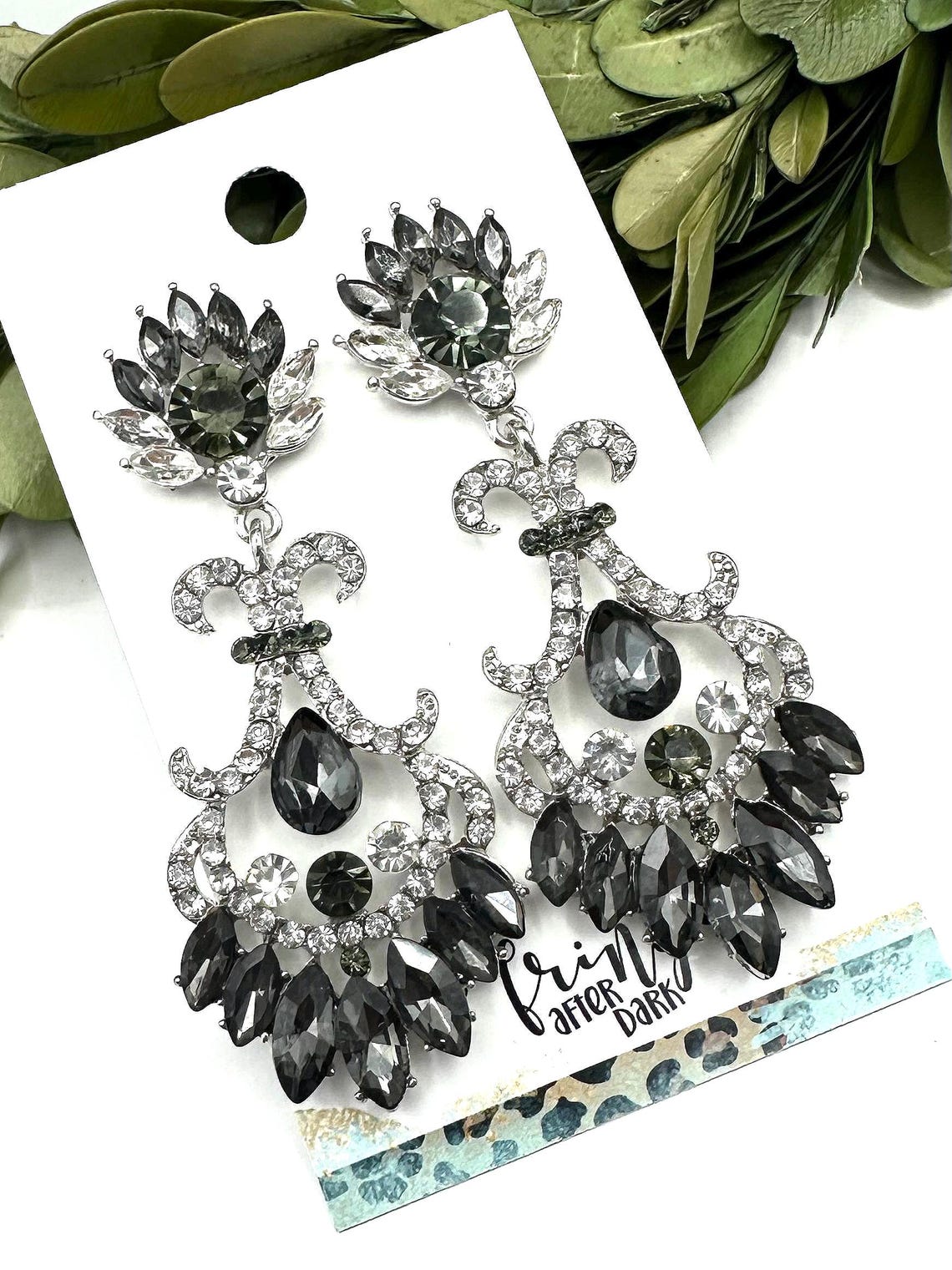2.6" Crystal Black Diamond Chandelier Earrings, Clear Crystal Silver ...