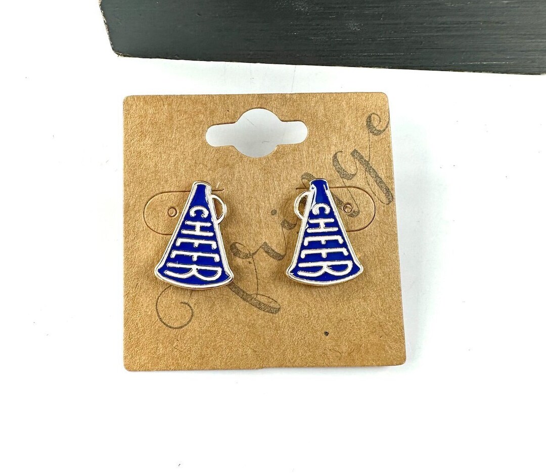 Blue Cheer Megaphone Stud Earrings, Cheerleading Game Day Earrings ...