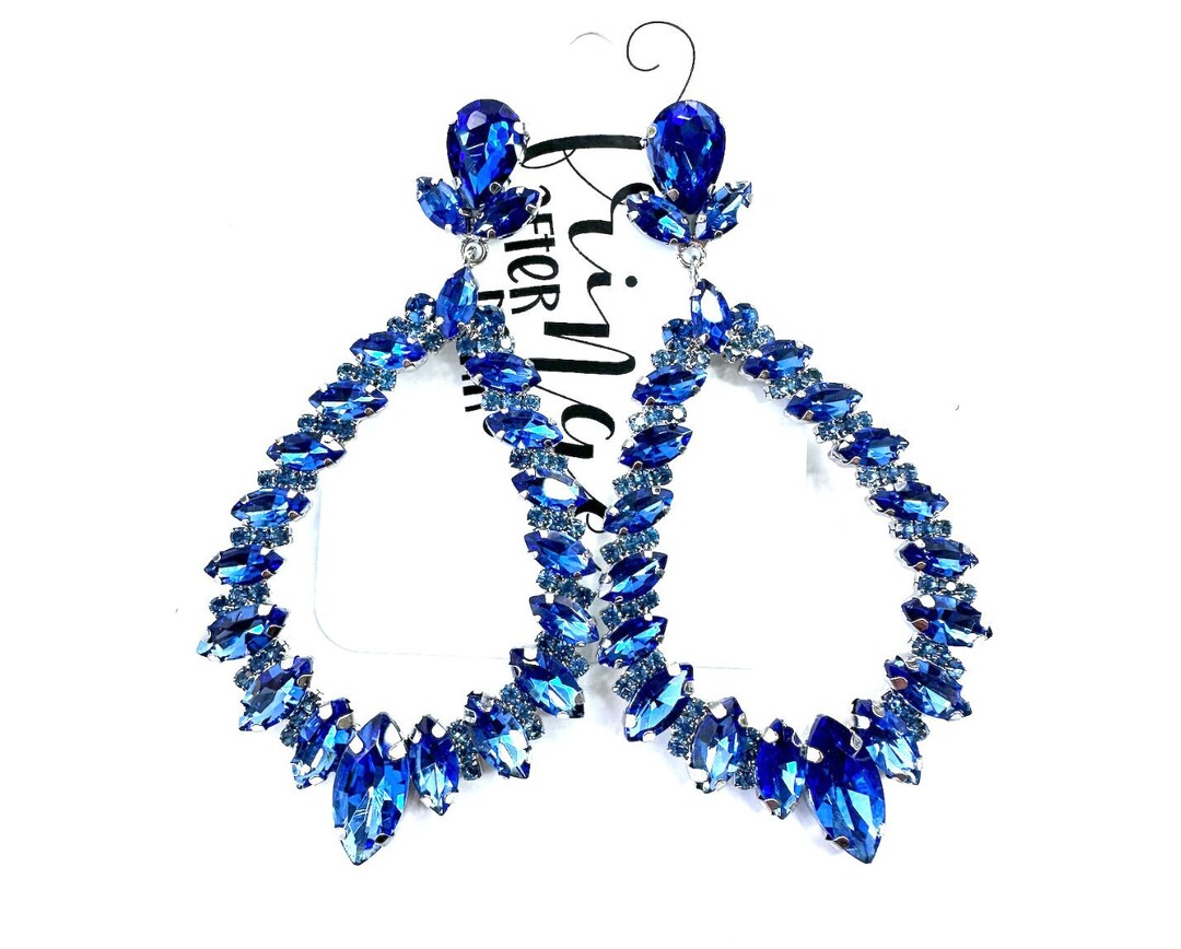 3.8" Light Blue Prom Earrings, Blue Pageant Earrings, Light Blue ...