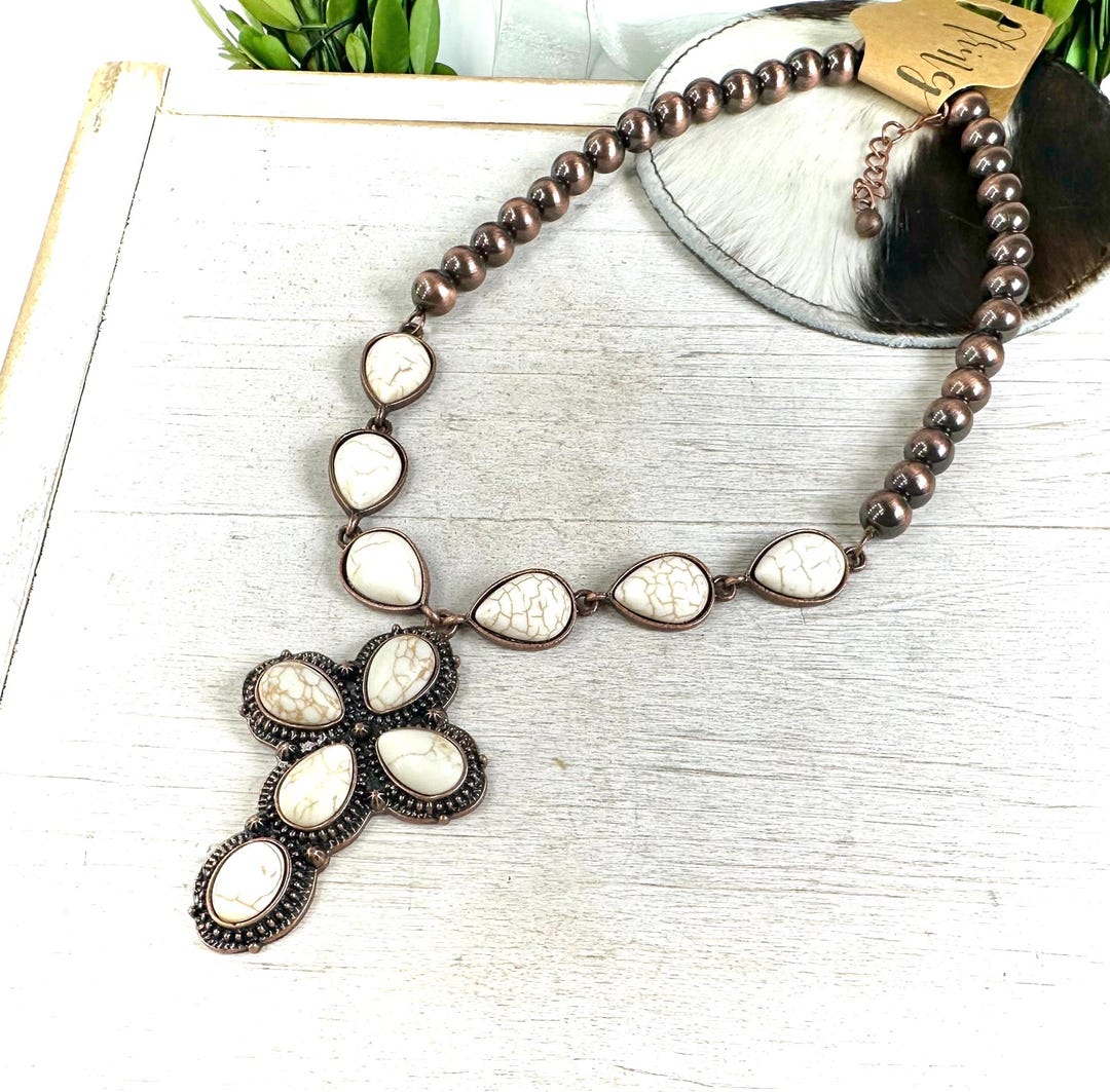 18" Ivory Cross Necklace, 10mm Navajo Pearl Ivory Pendant Necklace ...