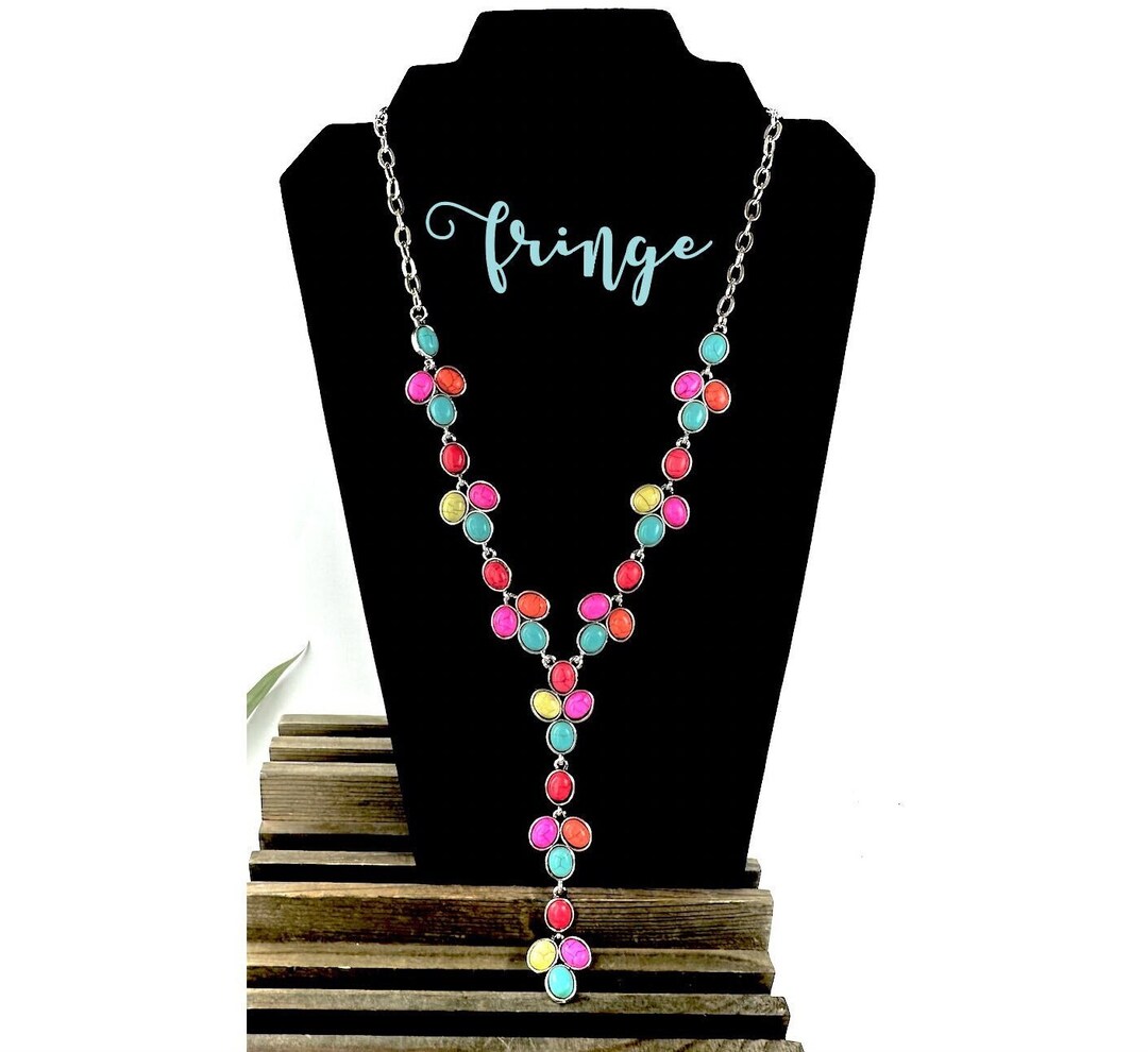 22" Western Stone Statement Necklace, Western Multi Color Concho ...