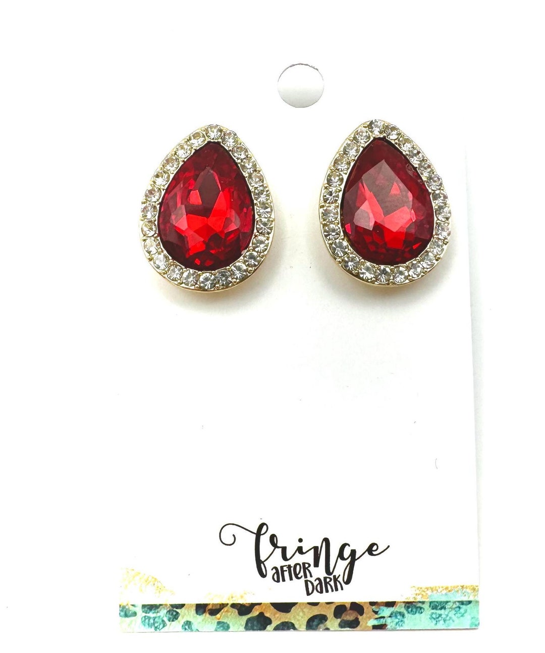 1" Red Crystal Stud Earrings, Red Prom Earrings, Red and Gold Pageant ...