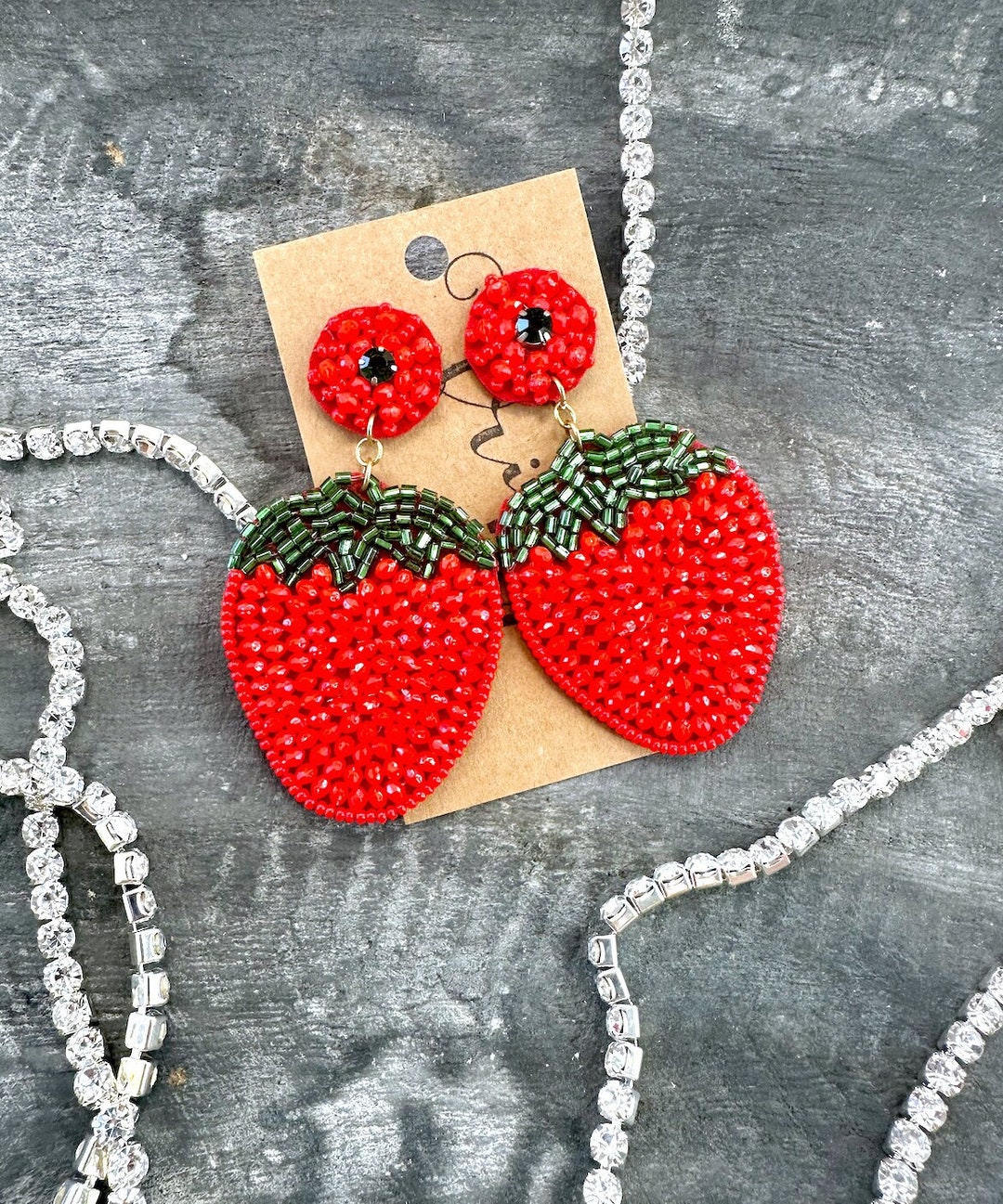 Red STRAWBERRY Bead Earrings, Beaded Earrings, Seed Bead Earrings - Etsy