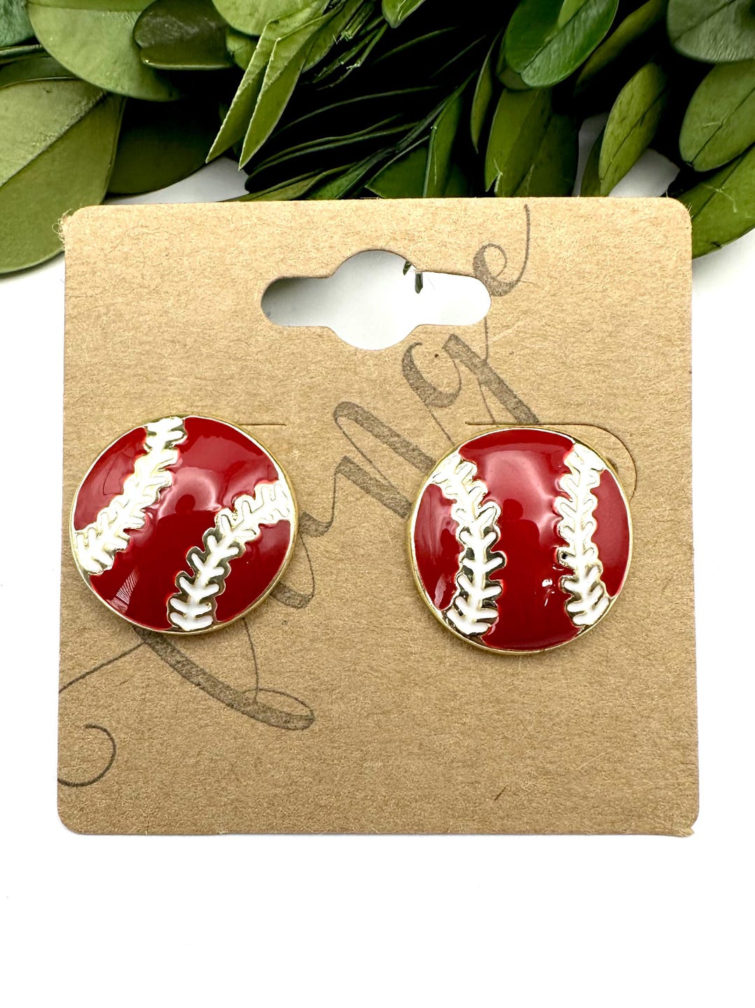 Baseball Stud Earrings, Red Enamel Baseball Post Earrings, Red & Gold ...