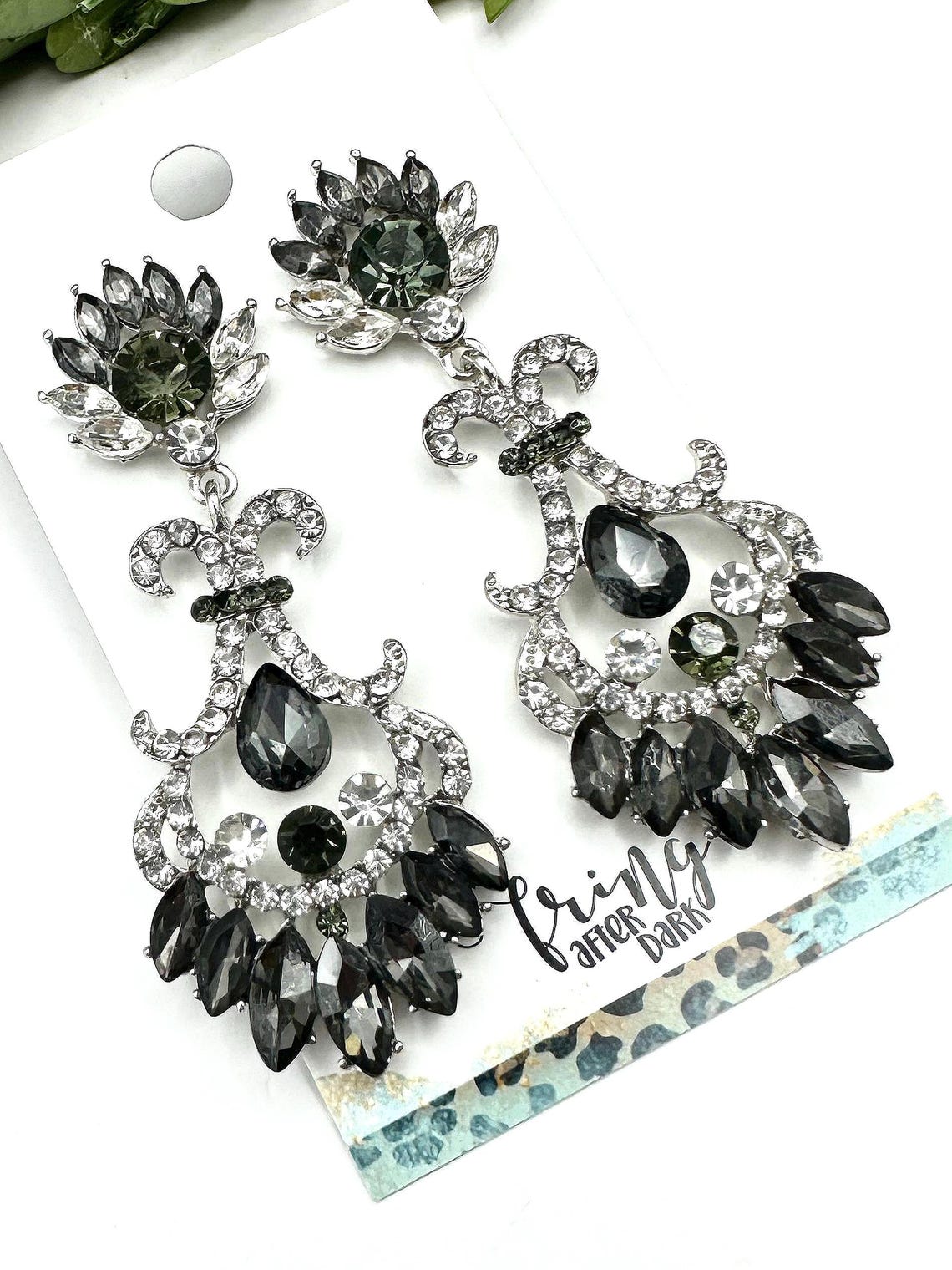 2.6" Crystal Black Diamond Chandelier Earrings, Clear Crystal Silver ...