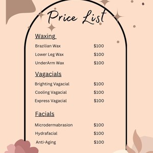 Customizable Waxing Price List Template - Instant Download for Salons ...