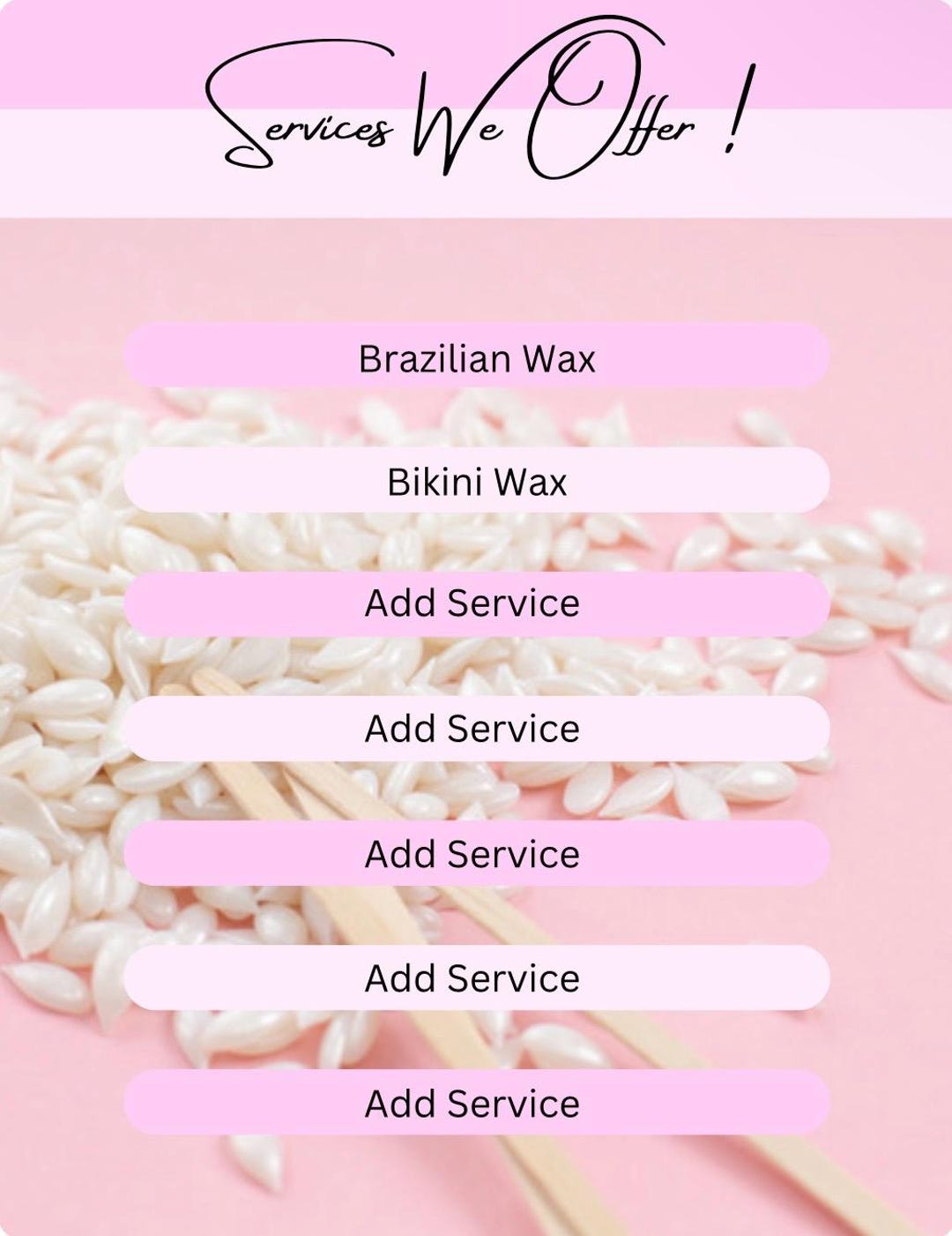 Custom Waxing Service Menu - Visual Price List for Estheticians - Etsy