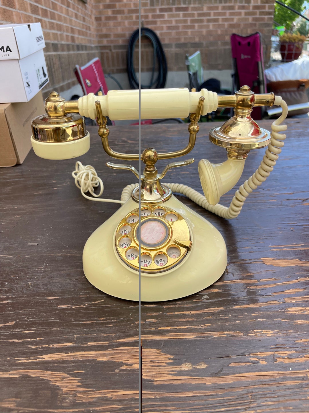 Vintage Cream & Gold Rotary Phone - Etsy