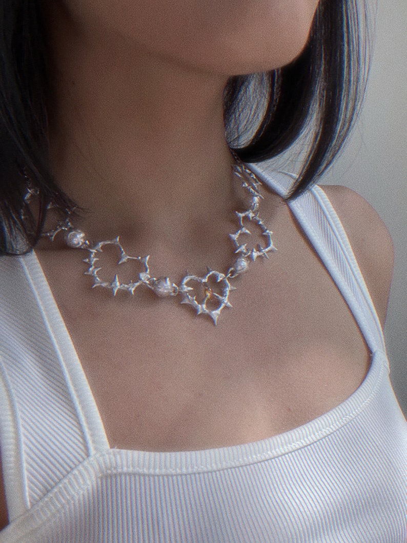 Spiky Heart Cybersigilsm Necklace Statement Necklace Liquid Metal ...