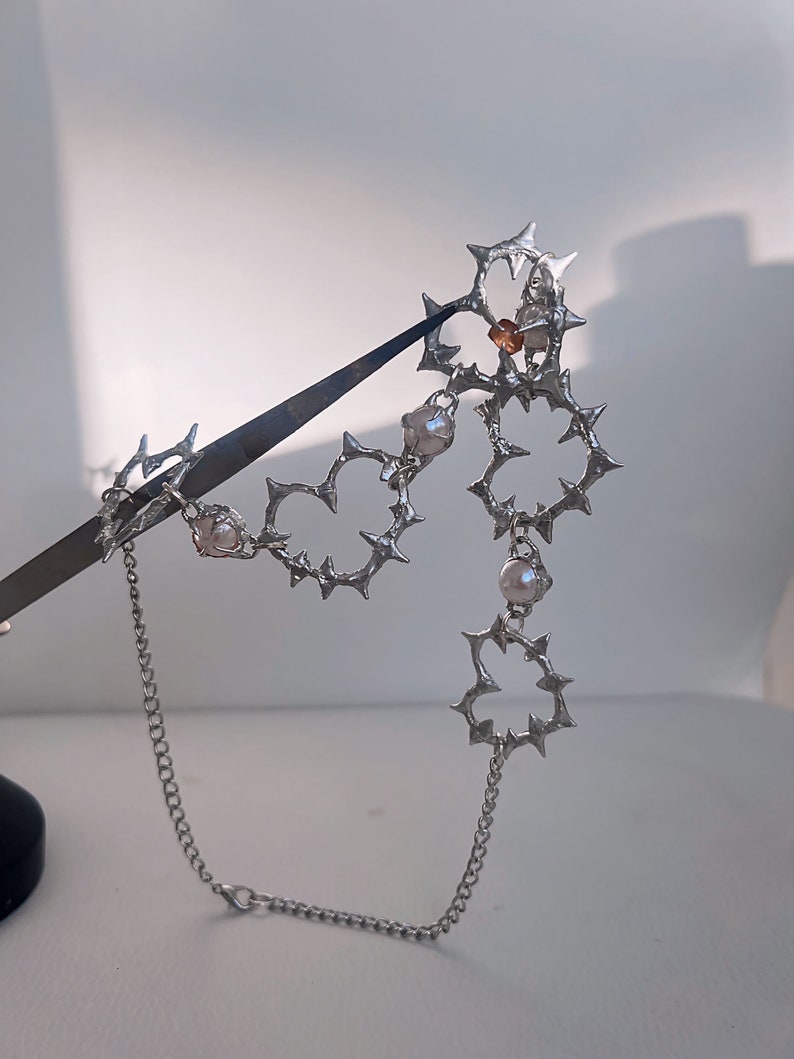 Spiky Heart Cybersigilsm Necklace Statement Necklace Liquid Metal ...