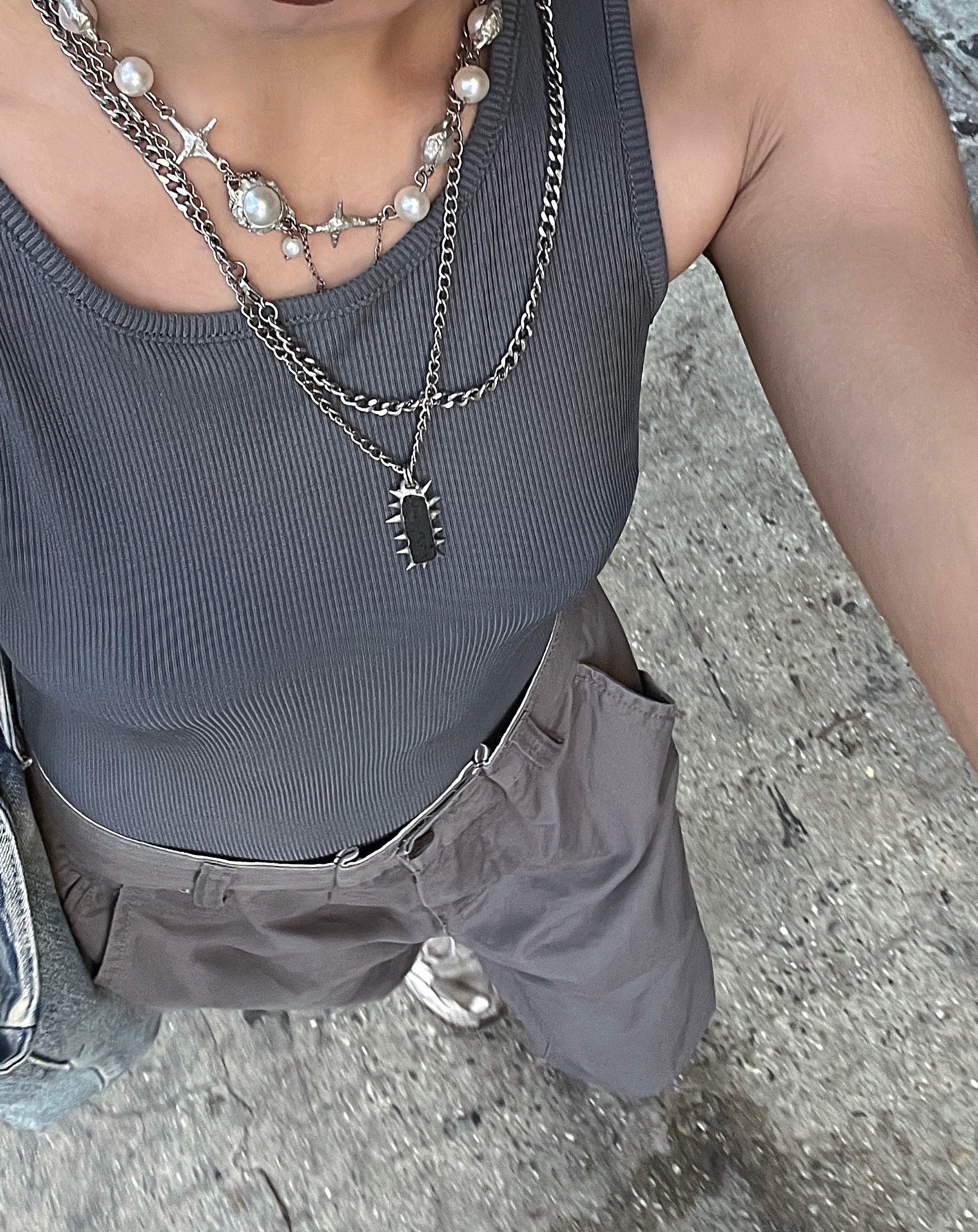 Spiky Onyx Statement Necklace: Handmade Cybercore Jewelry - Etsy