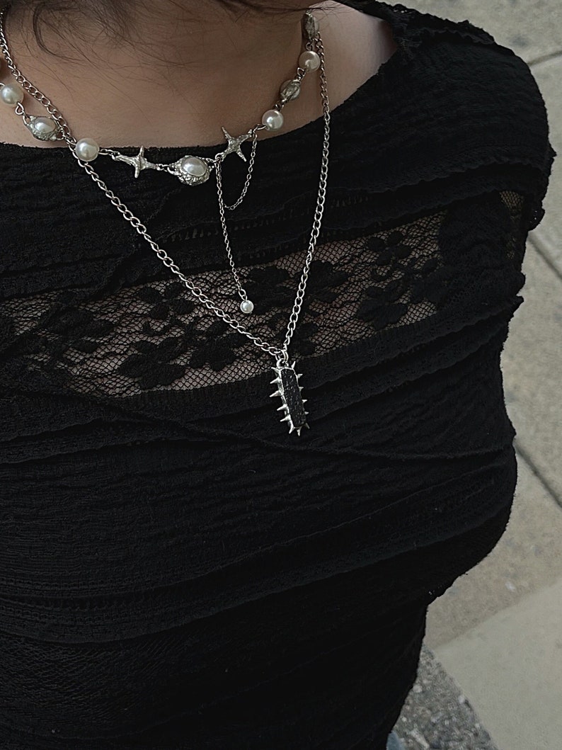 Spiky Onyx Statement Necklace: Handmade Cybercore Jewelry - Etsy