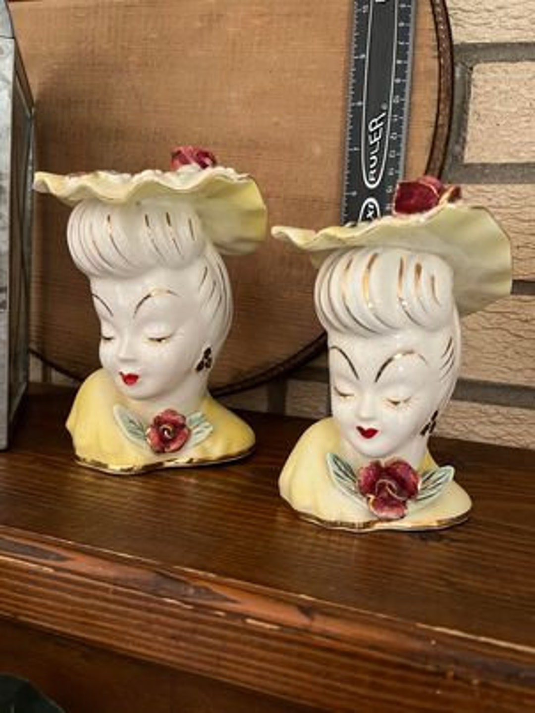 Vintage Head Vases - Lefton - Yellow - Etsy