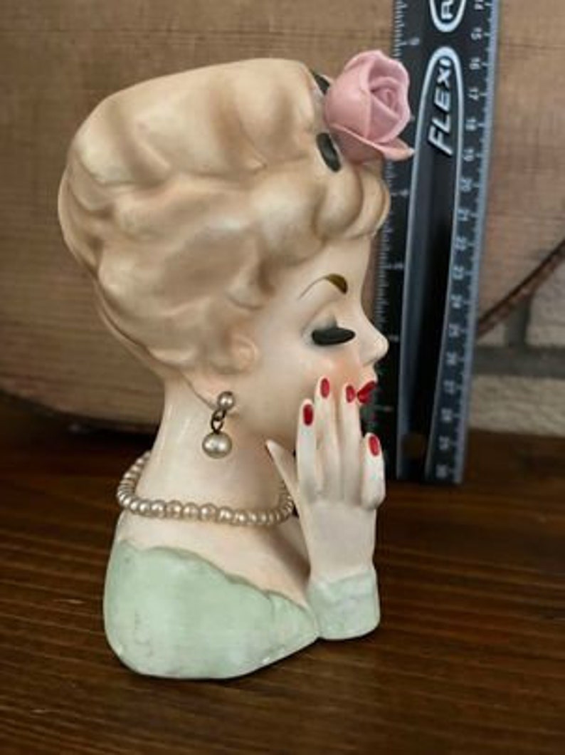 Vintage Head Vase Light Green With Rose - Etsy