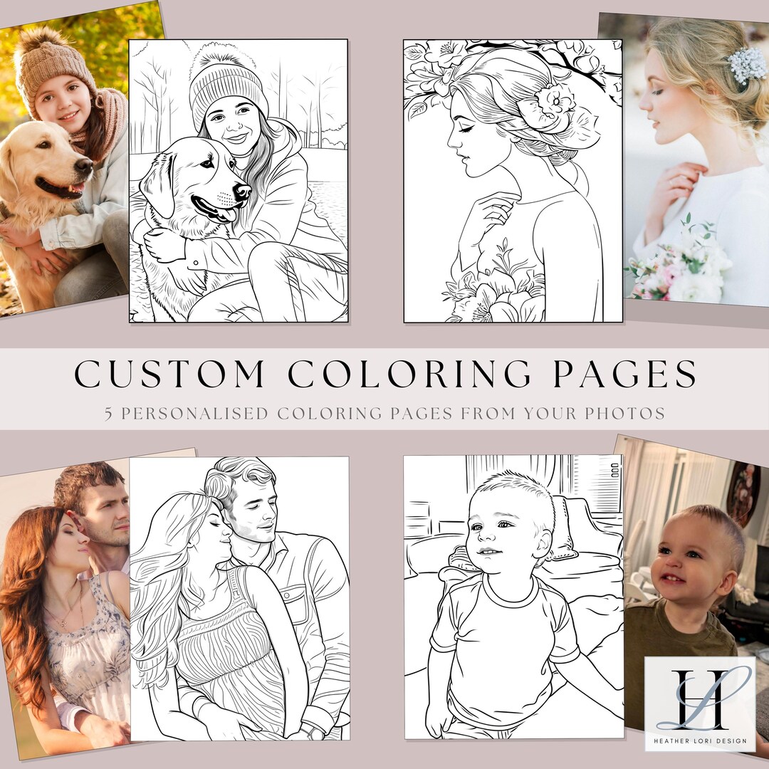 5 Custom Coloring Pages, Personalized Coloring Page From Photo ...