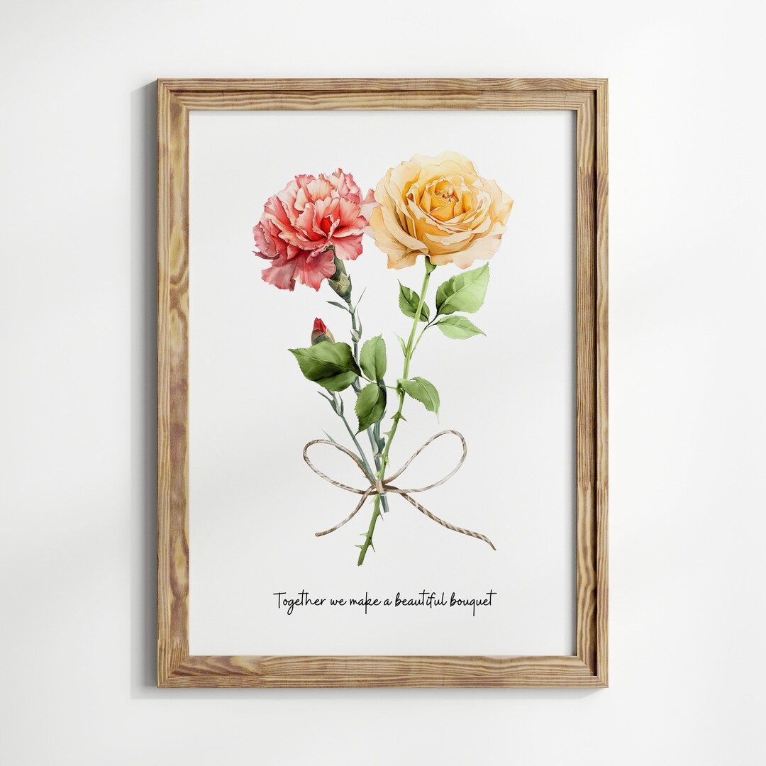 Birth Flower Print, Birth Month Flower Art, Custom Family Wall Art Gift ...