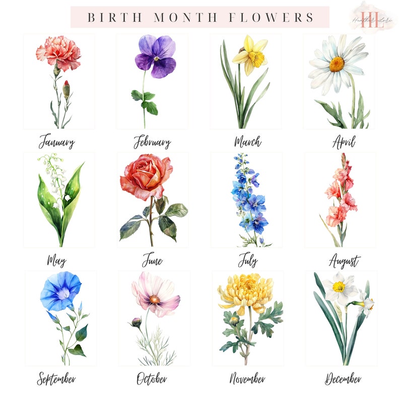 Birth Flower Print, Birth Month Flower Art, Custom Family Wall Art Gift ...