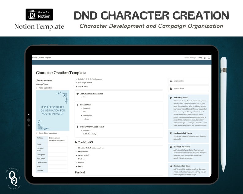 Dnd Character Creation Template Character Development Notion Template ...