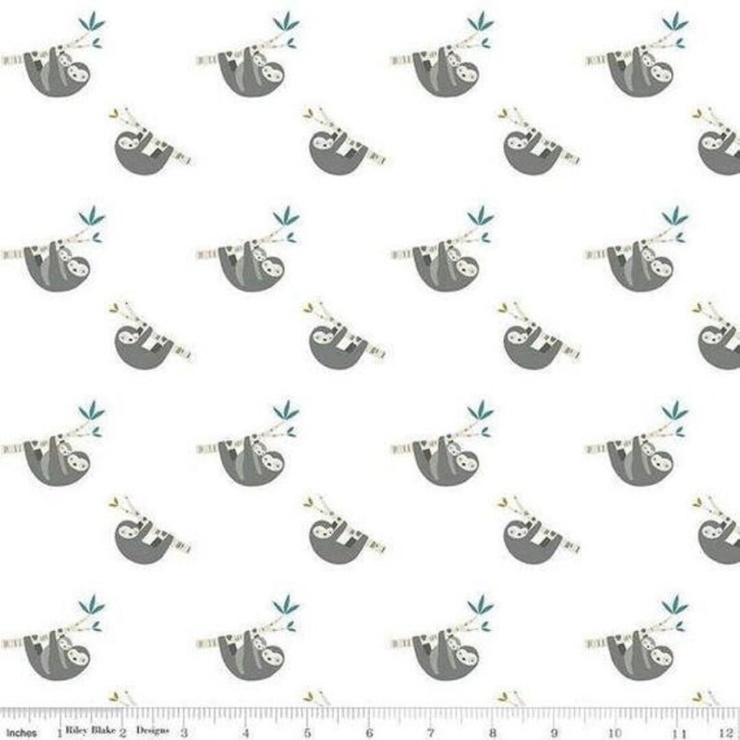 49" FLANNEL JOEY White Fabric From Riley Blake Designs Sloth by Deena ...