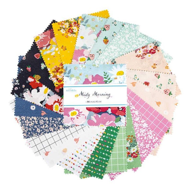 5" Inch Squares MISTY MORNING Charm Pack Fabric by Riley Blake by Minki ...