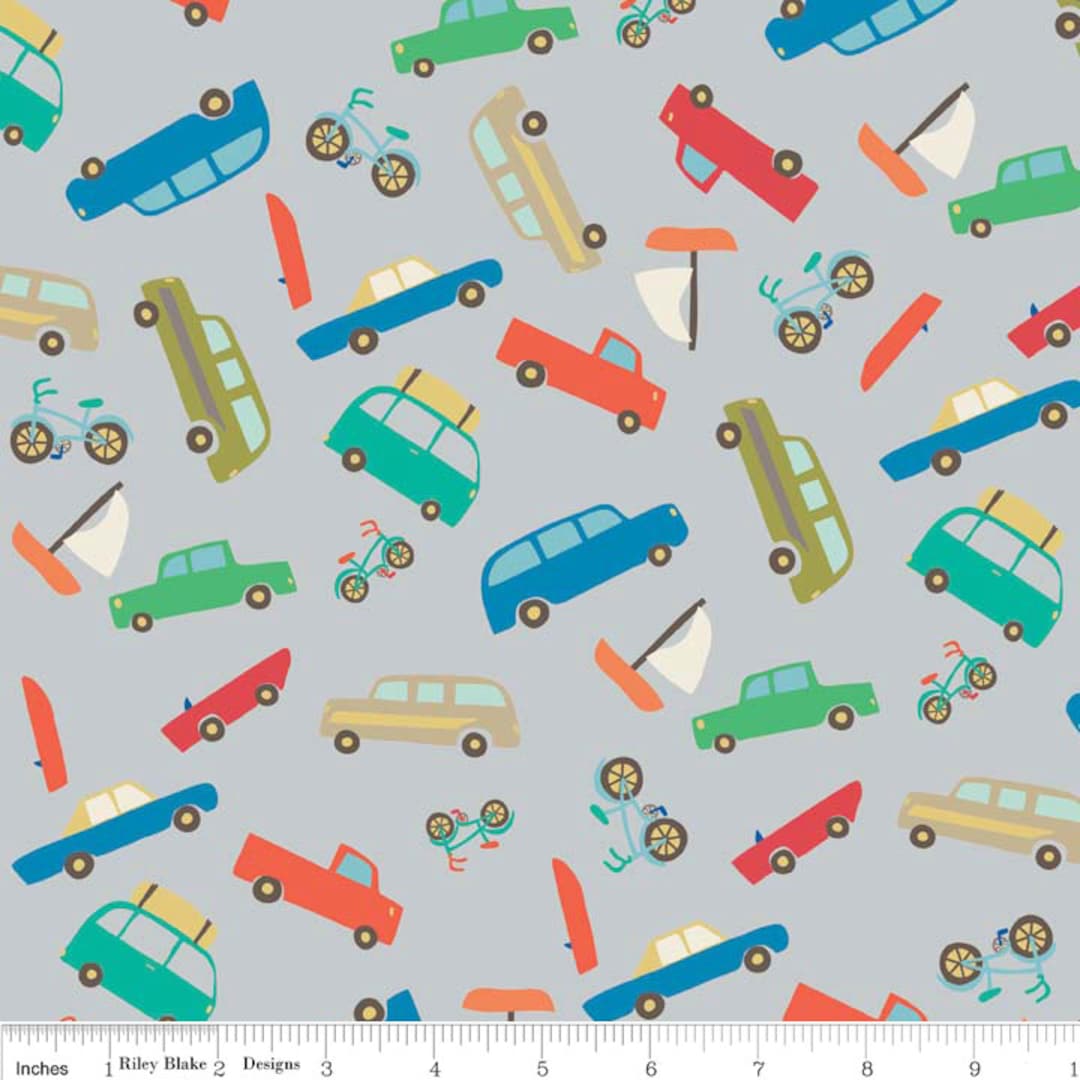 25" FLANNEL Scenic Route Gray Cars Fabric From Riley Blake - Etsy