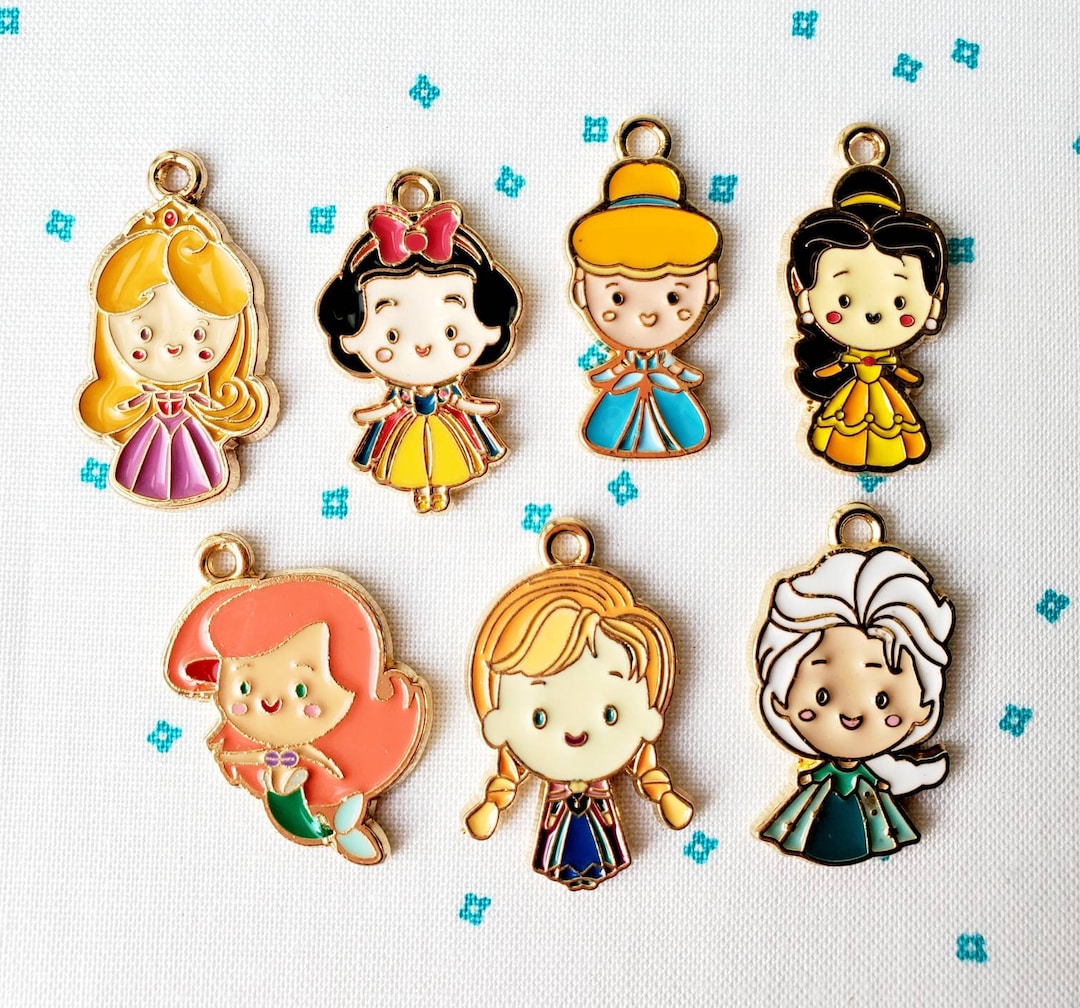 Set of 7 Princess Charms, Snow White, Cinderella, Belle, Ariel, Aurora ...