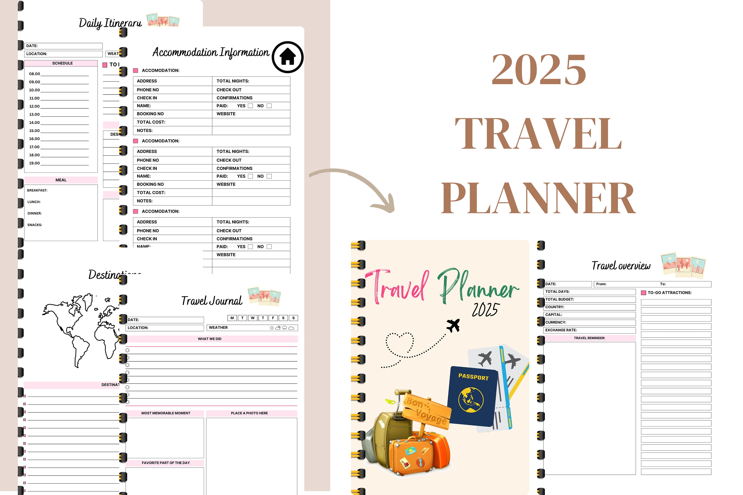 2025 Travel Wall Planner Printable Calendar Budget Tracker Family Trip ...