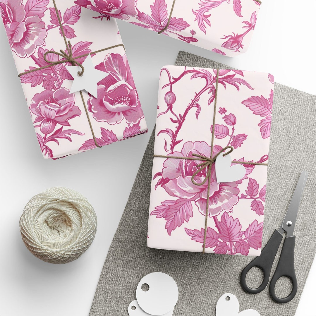 Pink Toile Wrapping Paper Baby Shower Gift Wrap Elegant Gift Wrap for ...