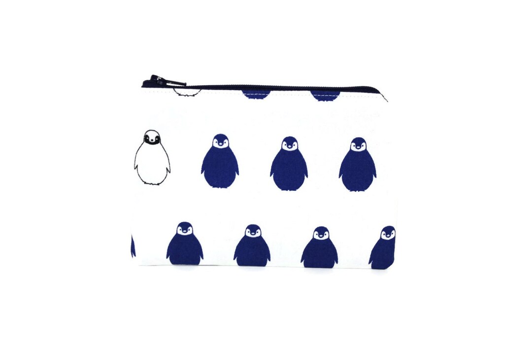 Penguin Zipper Pouch / Cute Arctic Penguins in Navy Blue / Winter Coin ...