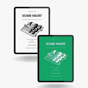 Dinner Party Invite, Sushi Night Digital Invitation, Birthday Editable ...