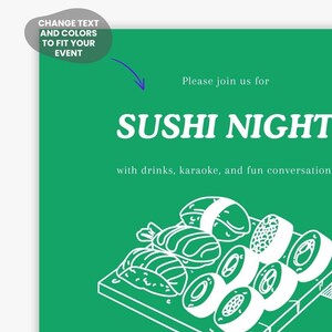 Dinner Party Invite, Sushi Night Digital Invitation, Birthday Editable ...