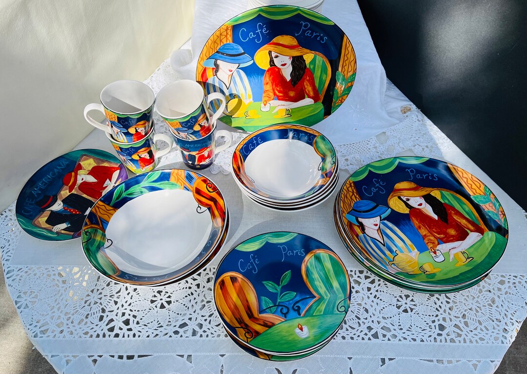 26 PC Furio Cafe Paris-set for 4 serving Dishes-sugar-creamer-platter ...