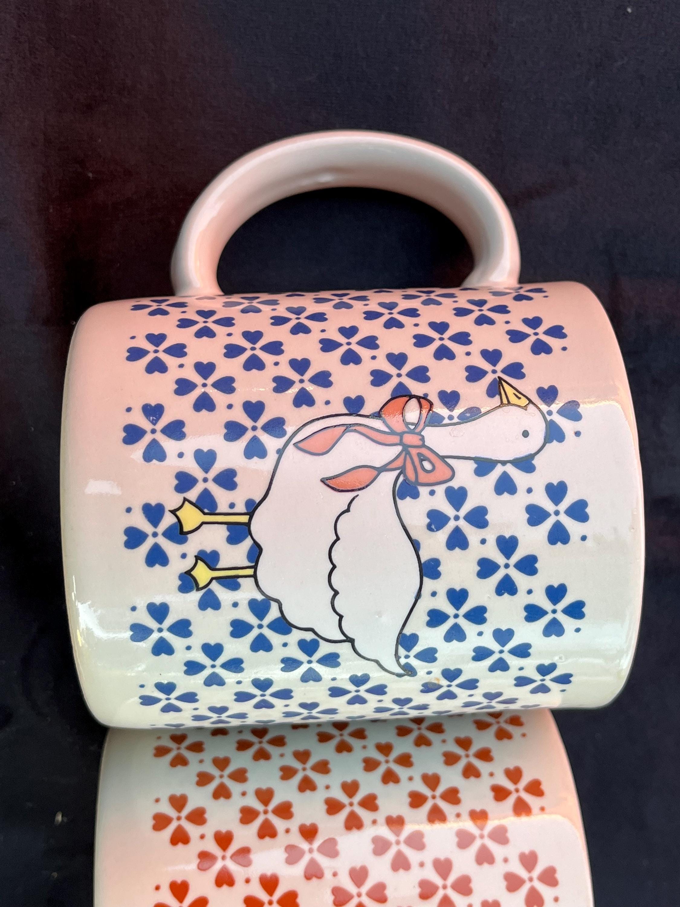 2 Vintage Japan -geese-ducks- Blue and Pink -bow -coffee-tea-stoneware ...