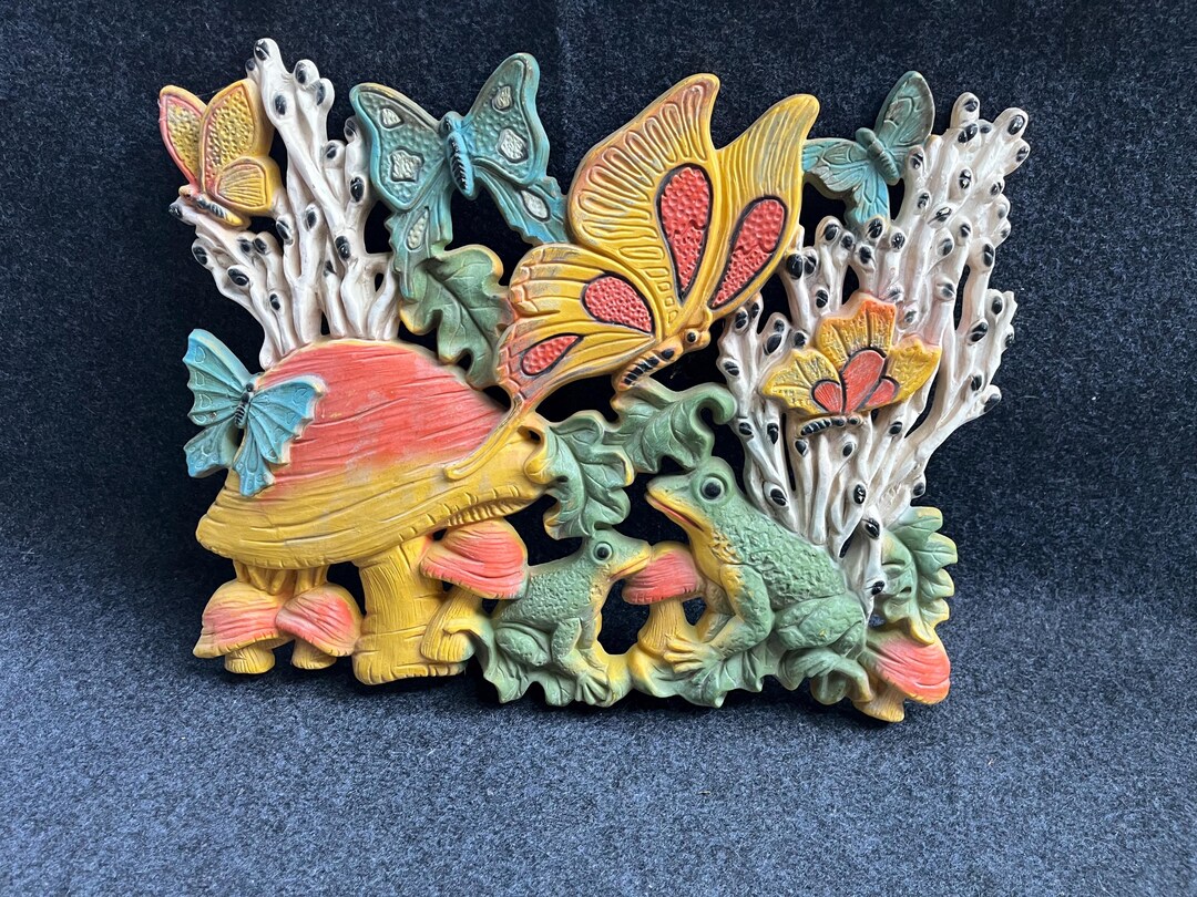 Vintage 1970's Homco-groovy Mushrooms Frog Butterfly Hanging Wall Art ...