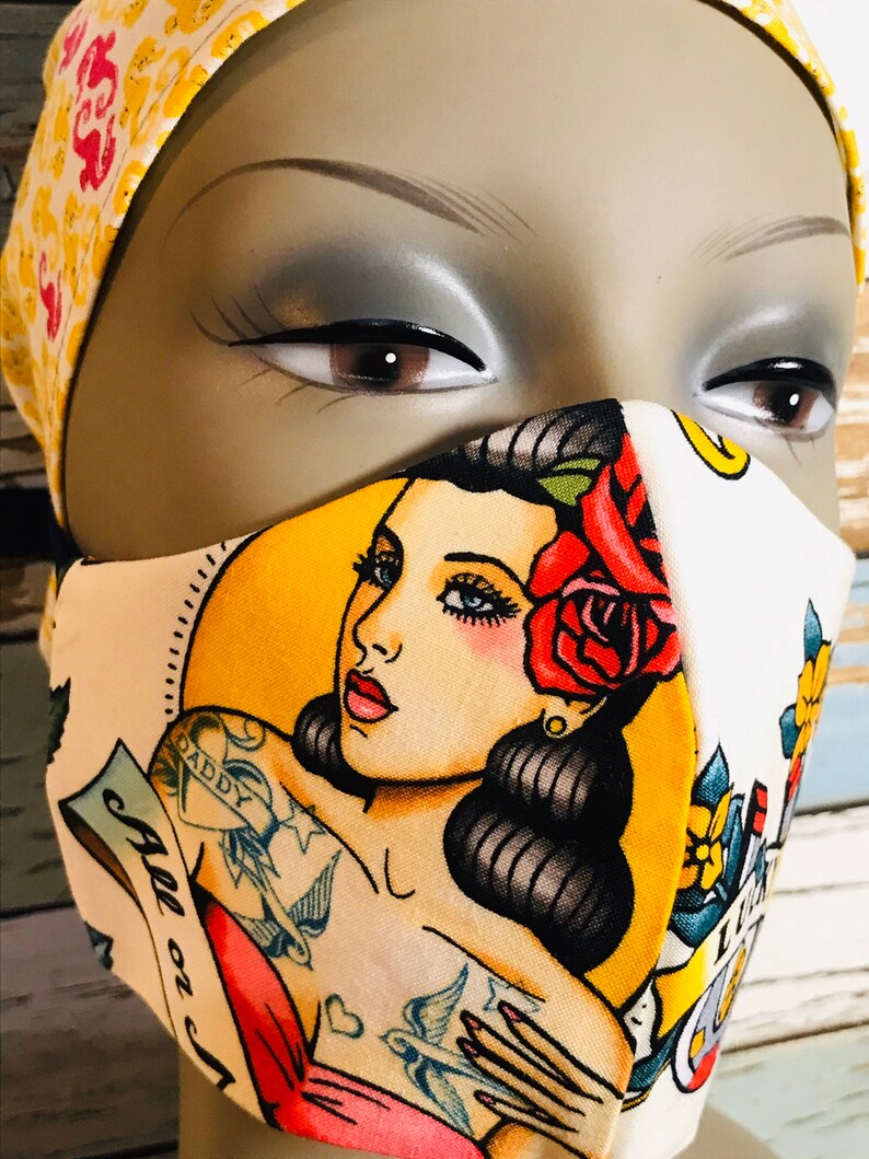 Tattoo pinup girls Face Mask with Filter Face Mask Cotton | Etsy