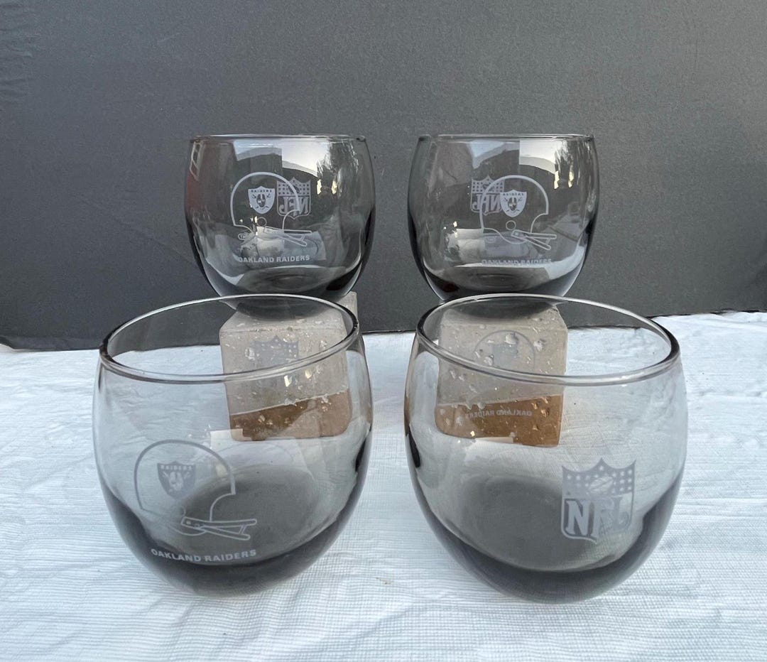4 Set-vintage Oakland Raiders NFL Smoke Grey Rolly Whiskey Glasses-old ...